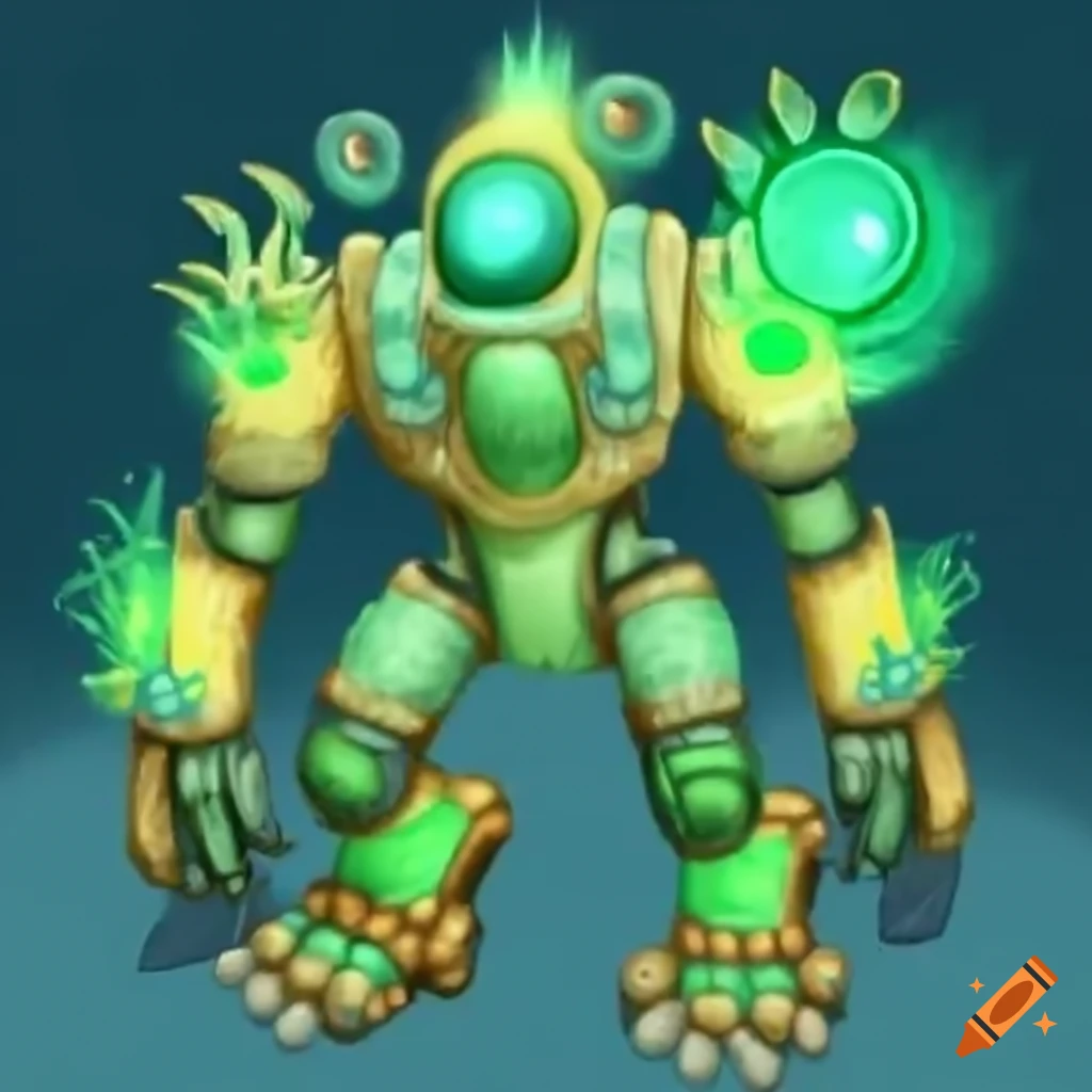 Singing monsters ethereal workshop monster with mech, crystal, and poison elements on Craiyon