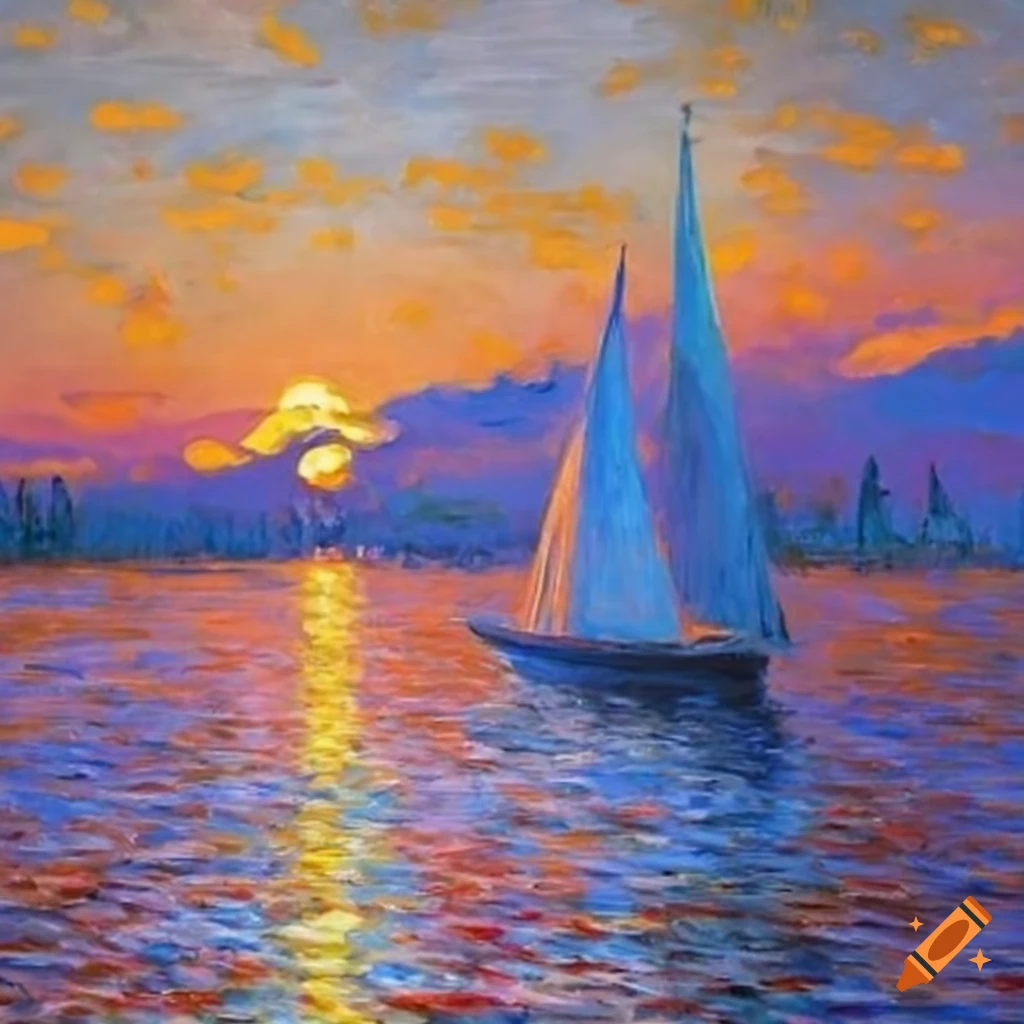 Monet-inspired painting of tranquil Bar Harbor scene at dawn on Craiyon