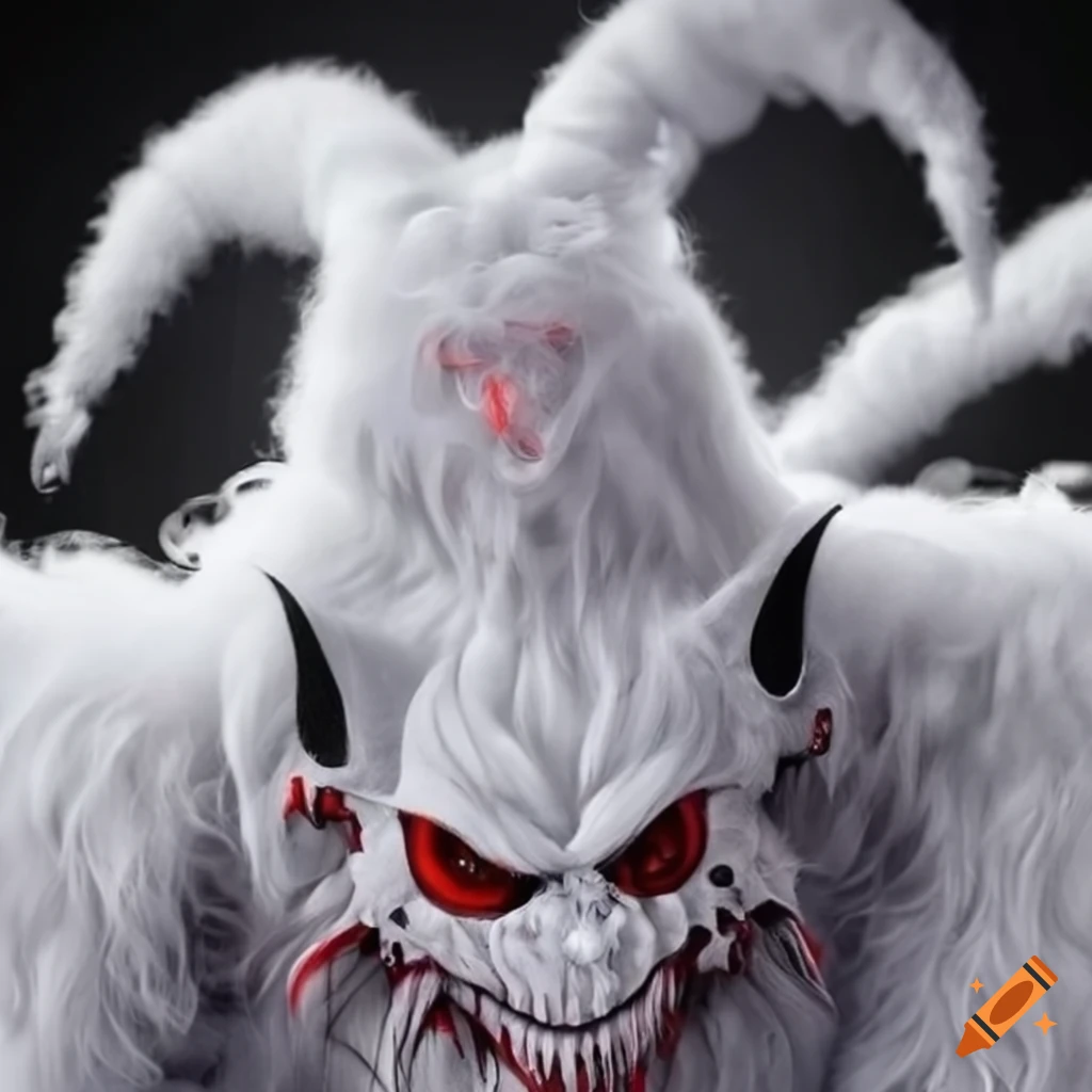 Dreamy white woolen devil in the air on Craiyon
