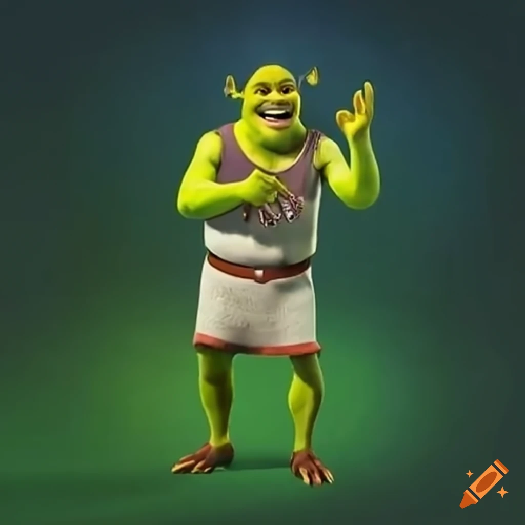 Shrek playing basketball in a sports event on Craiyon
