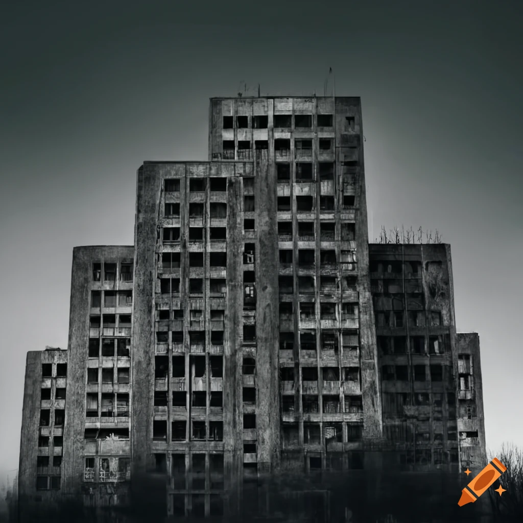 Brutalist Concrete Megastructure Resembling A Hospital In An Abandoned
