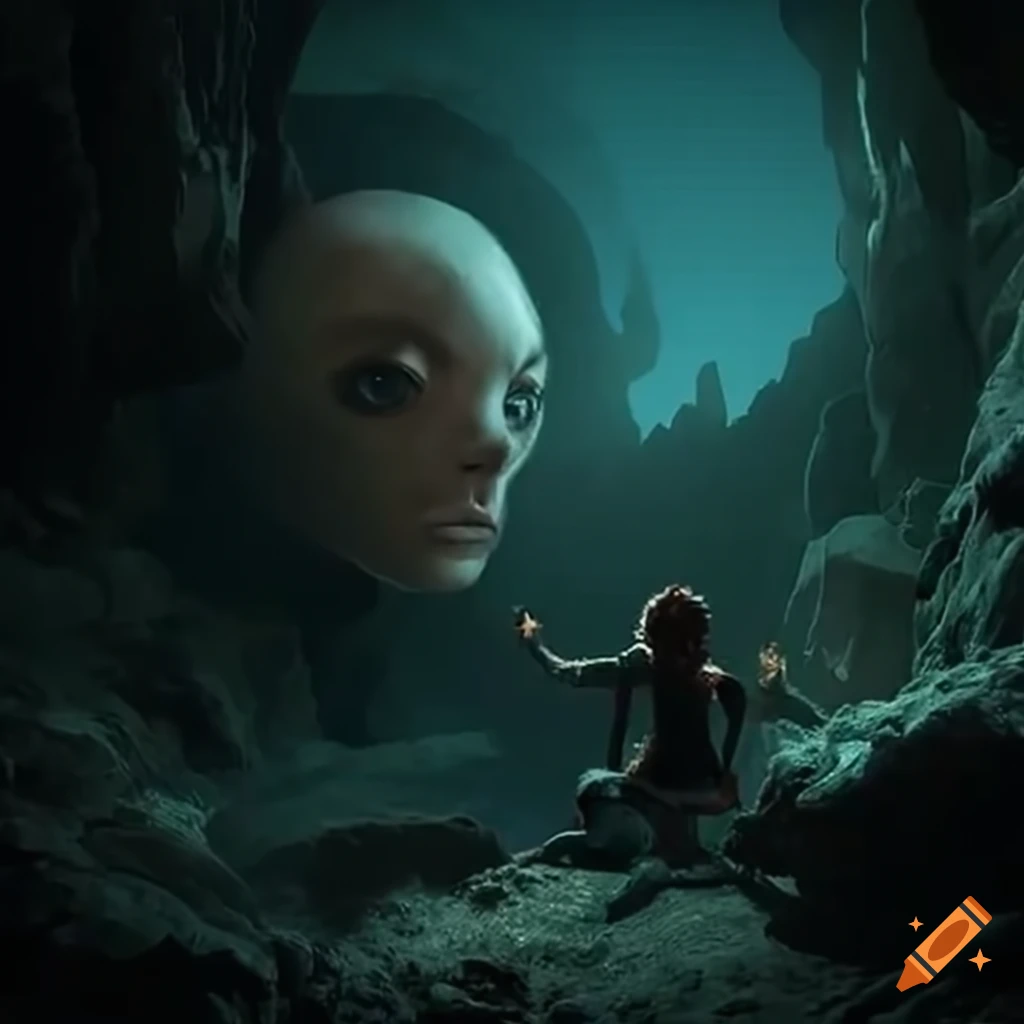 Secret hiding place in a mysterious cave system during an alien ...