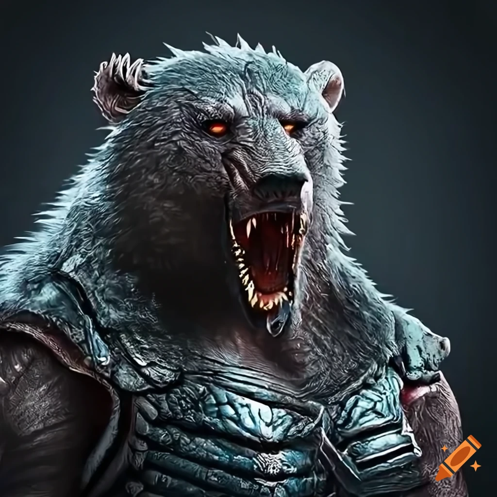 Metallic armor bear dragon fusion on Craiyon