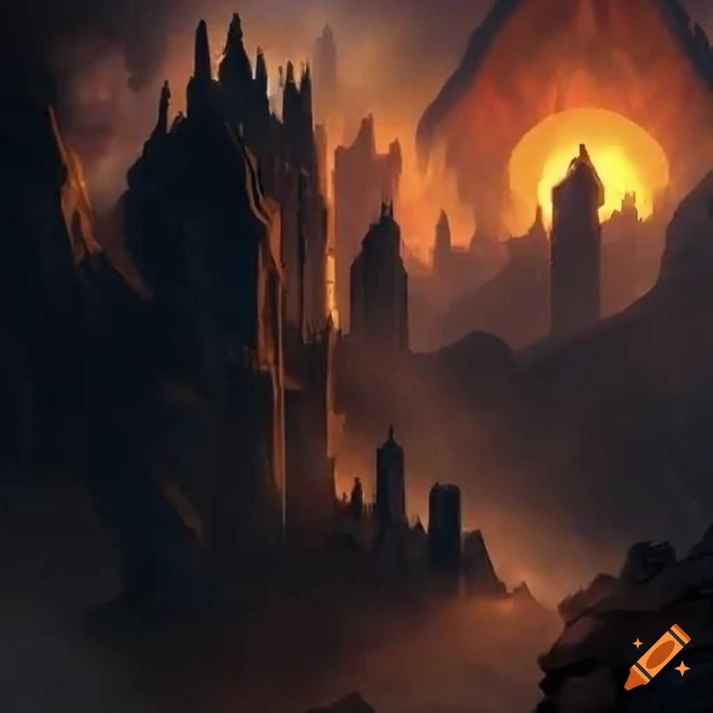 Ancient city of Ardenia with Great Library, Misty mountains, and ...