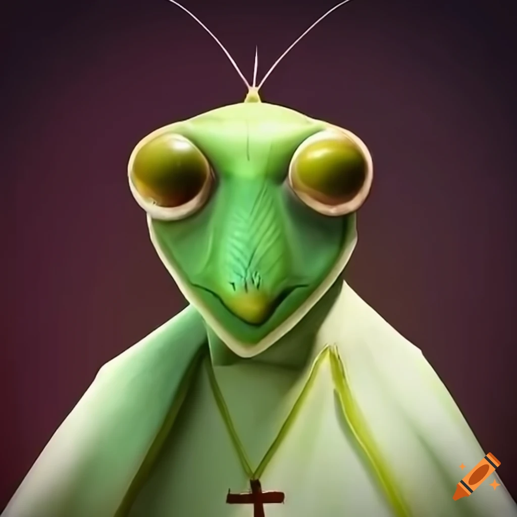 Praying mantis dressed as the pope in a pixar style on Craiyon