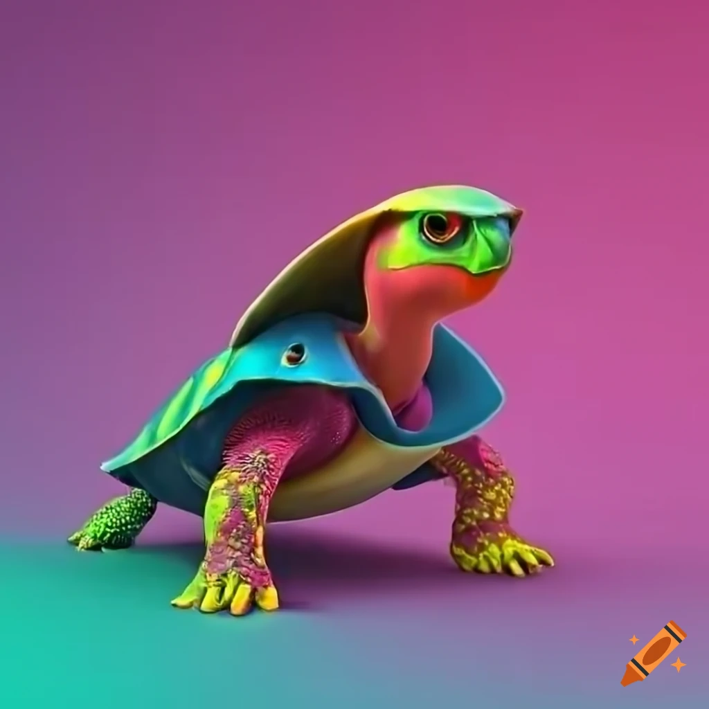Fashionable turtle posing on a colorful set in high resolution on Craiyon