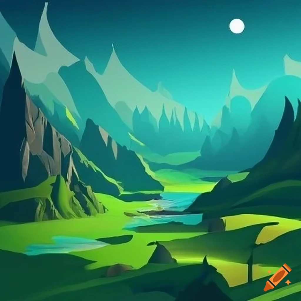 Beautiful fantasy flat nature environment on Craiyon