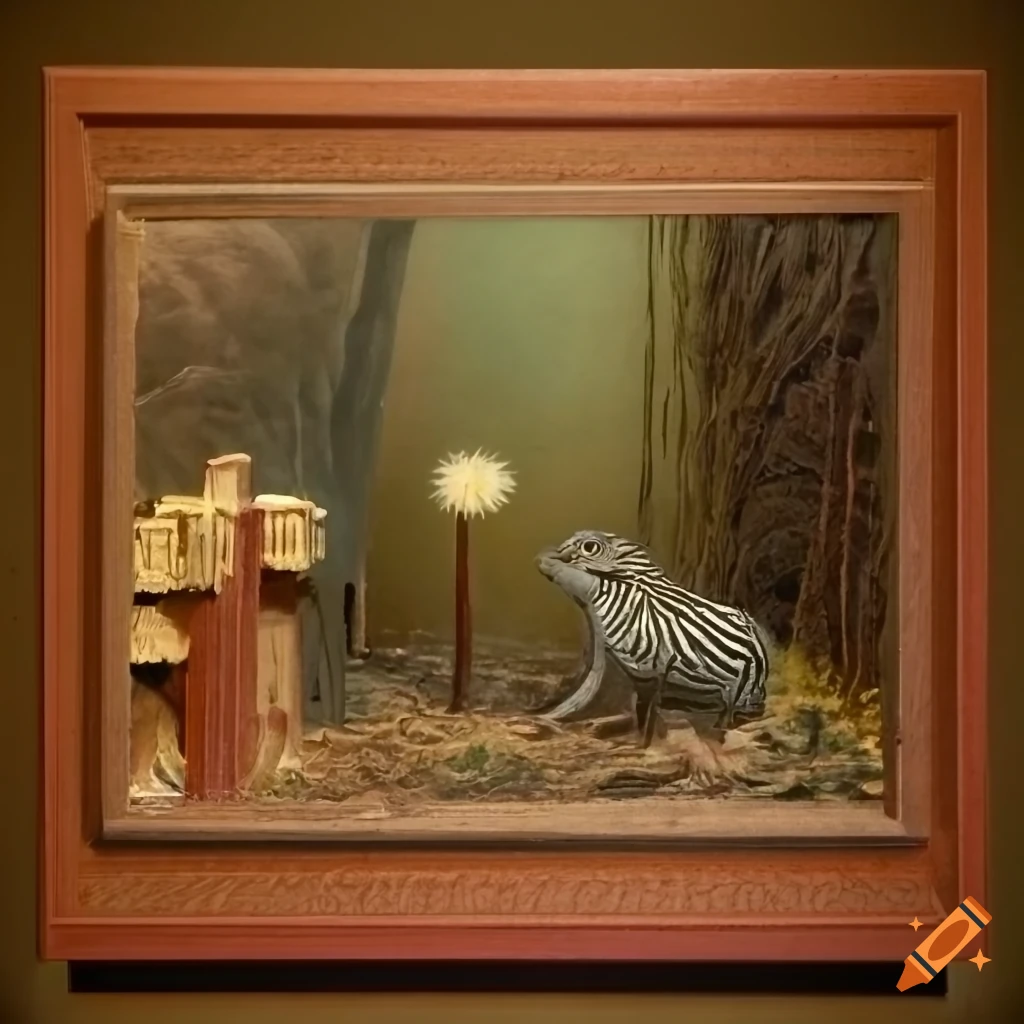 Joseph cornell diorama of eden with diverse wildlife and colorful flora on Craiyon