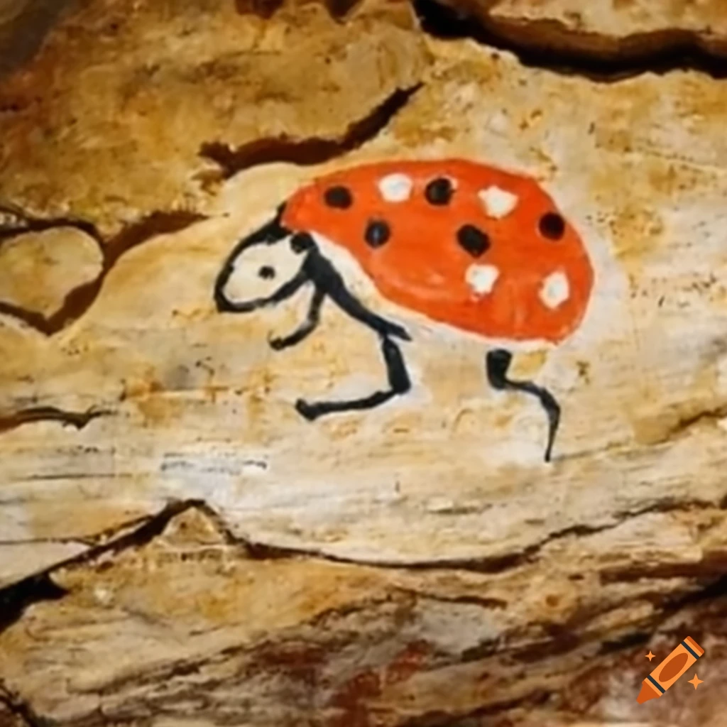 Cave painting depicting a ladybug on Craiyon