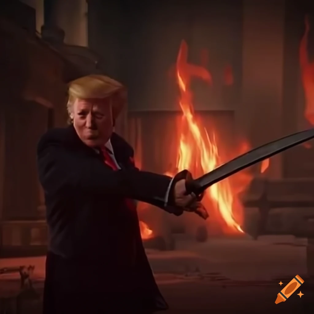 Epic sword fight between Donald Trump and Linkara surrounded by fire in ...
