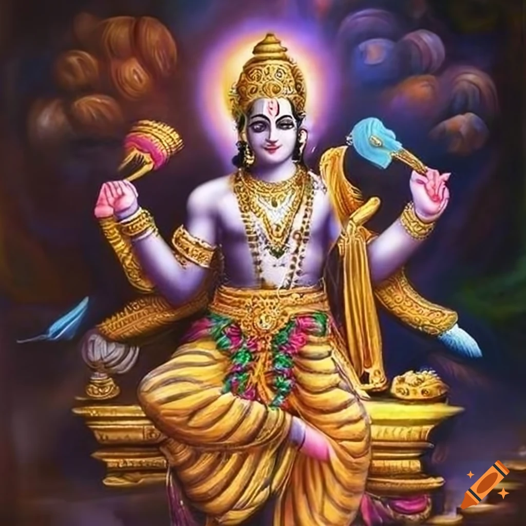 Lord vishnu painting on black velvet on Craiyon