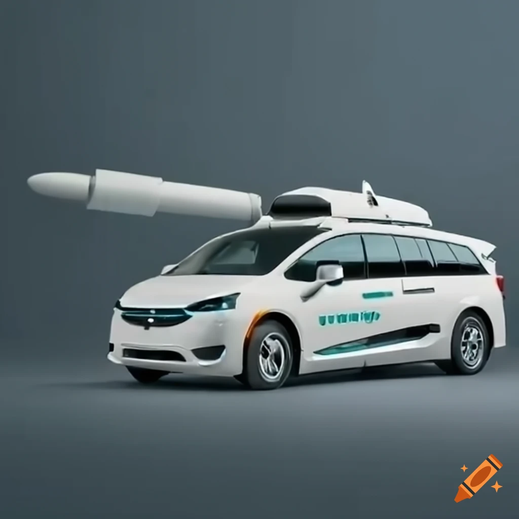 White waymo minivan with missile launcher on top on Craiyon