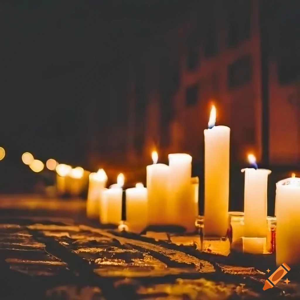 Path of lit candles in an alley on Craiyon