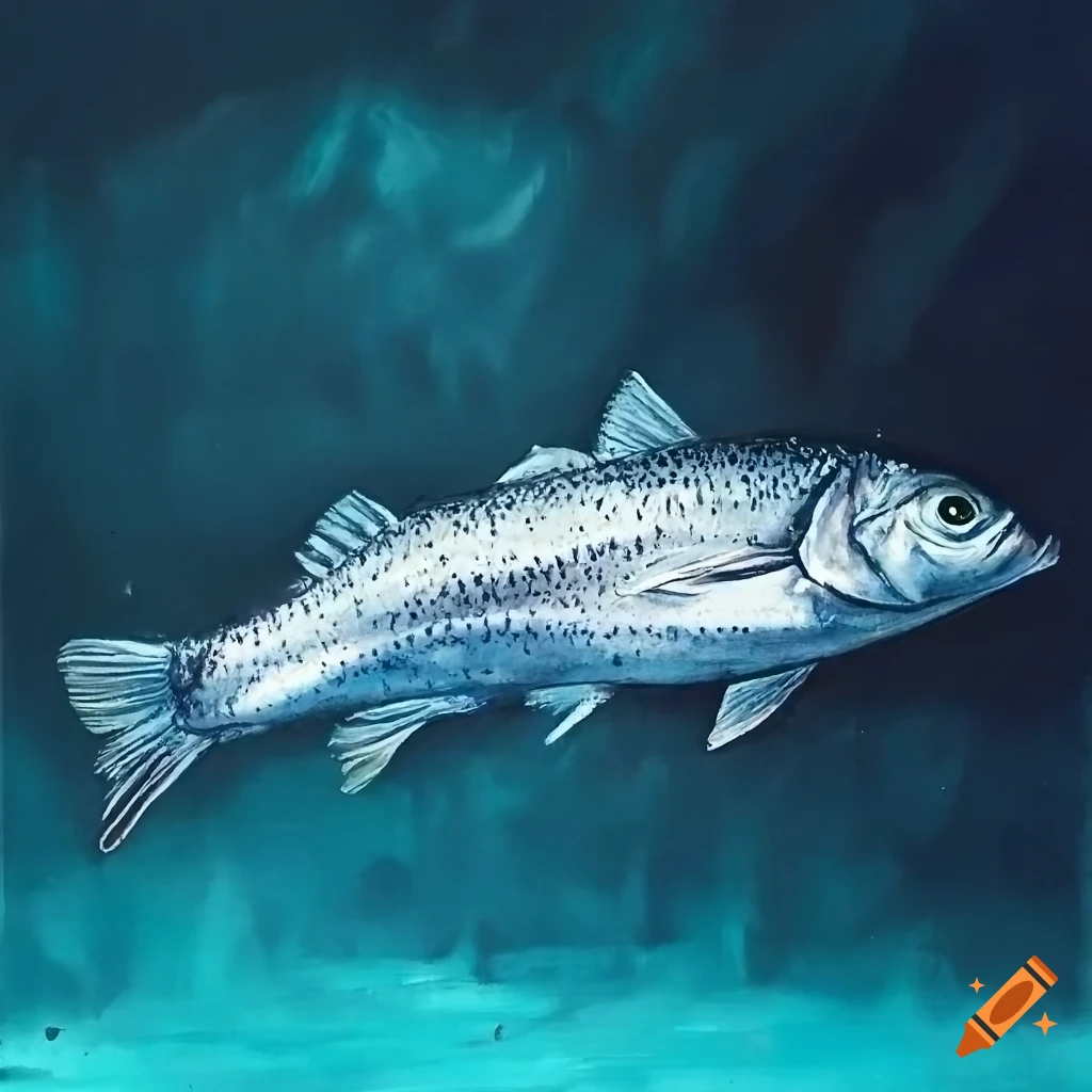 Hake fish depicted in a canvas painting on Craiyon