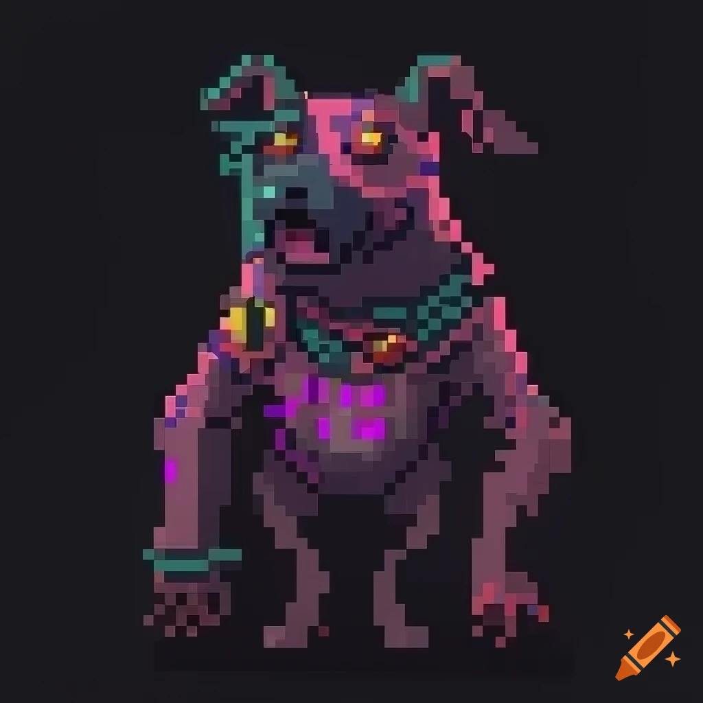 Pixel art cyberpunk dark walking hand monster dog on Craiyon