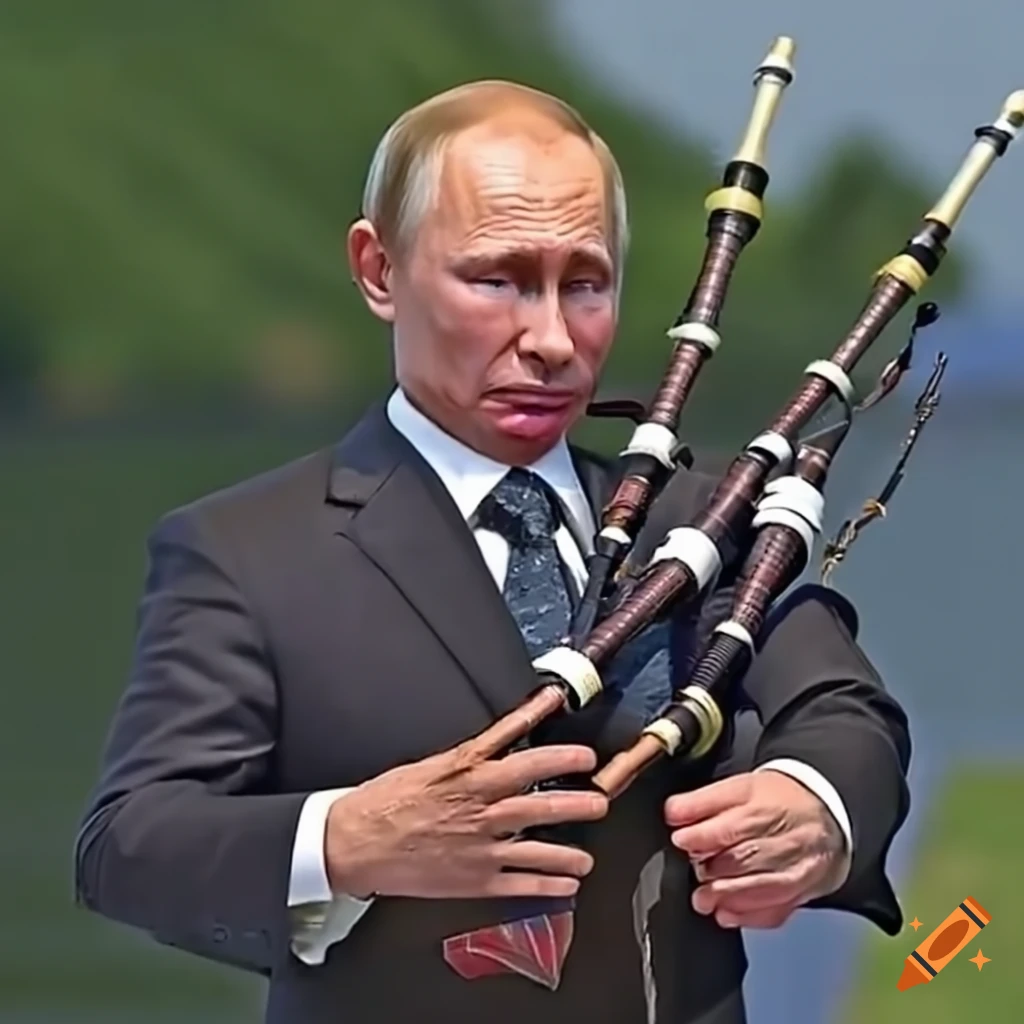 Vladimir putin playing bagpipes along the volga river on Craiyon