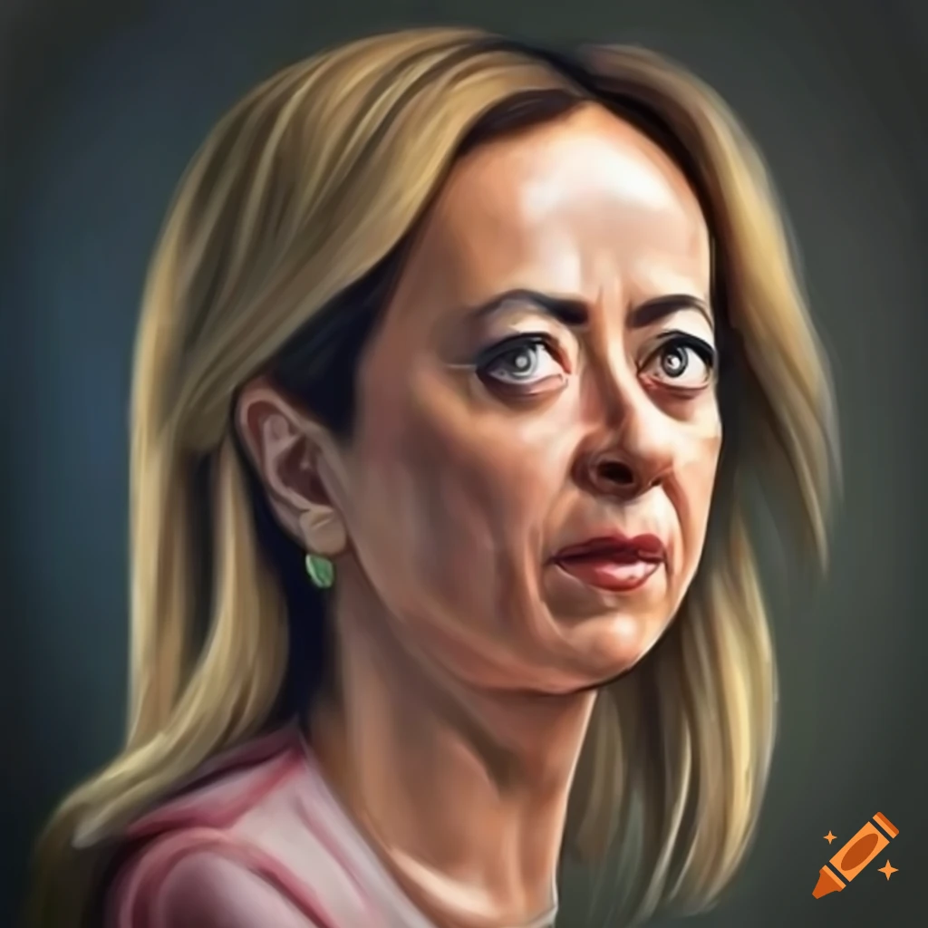 Profile portrait of Italian Prime Minister Giorgia Meloni with a solemn ...