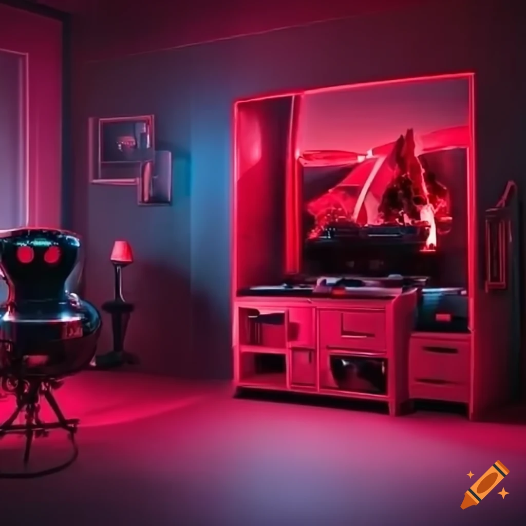 Red gaming room with realistic lighting on Craiyon