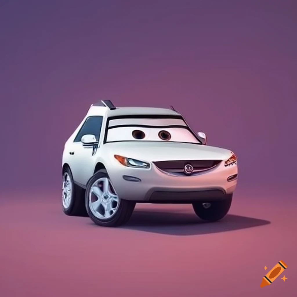 White volvo xc 90 in pixar's cars style on Craiyon