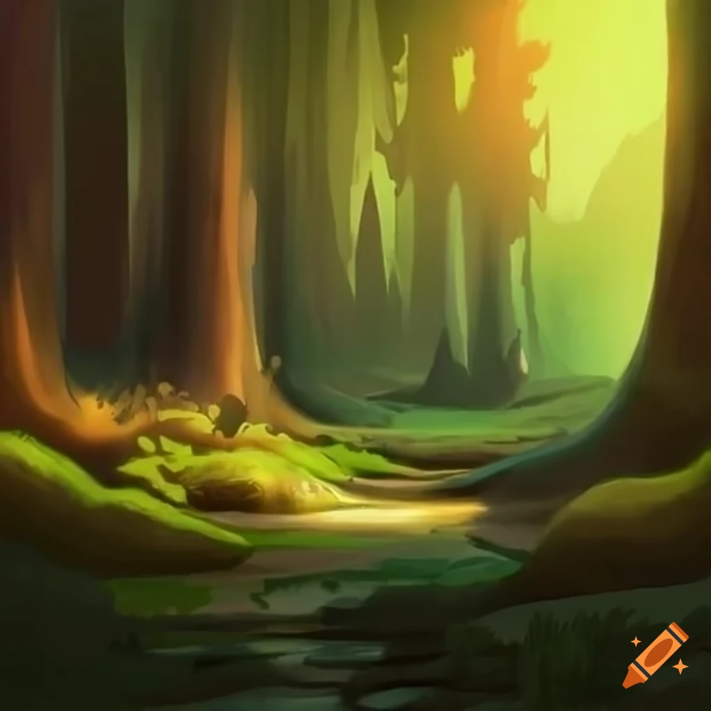 Dark forest landscape in disney style on Craiyon