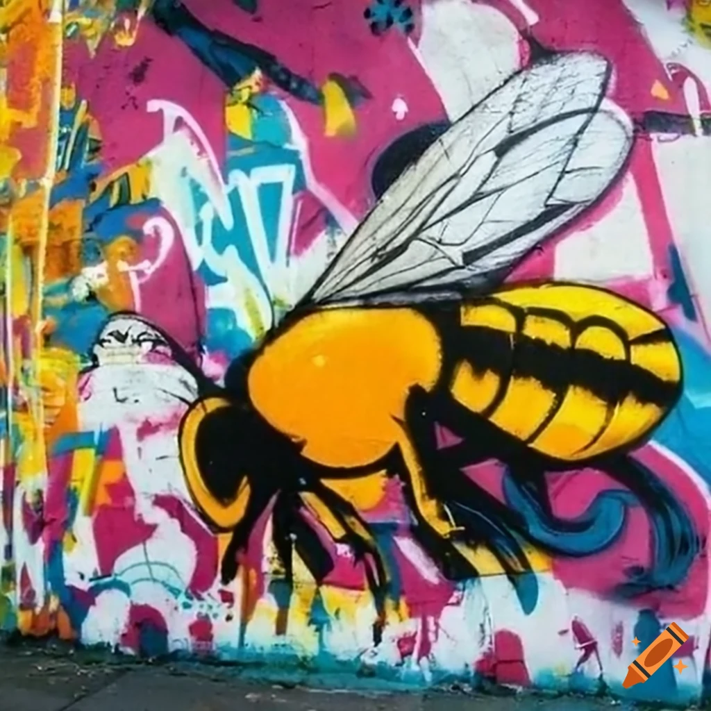 Graffiti art of a bee on a street wall on Craiyon