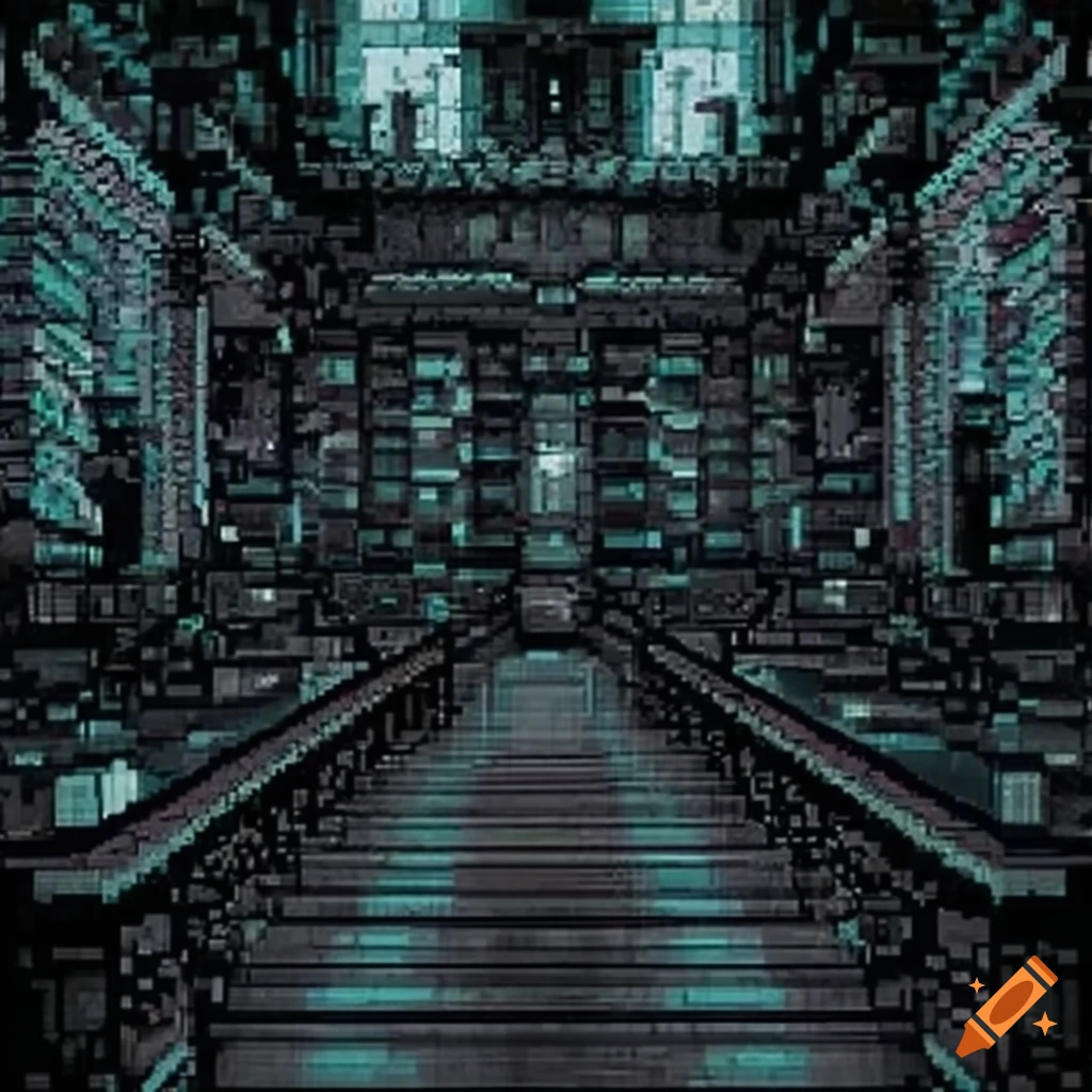 Pixelated dark library on Craiyon