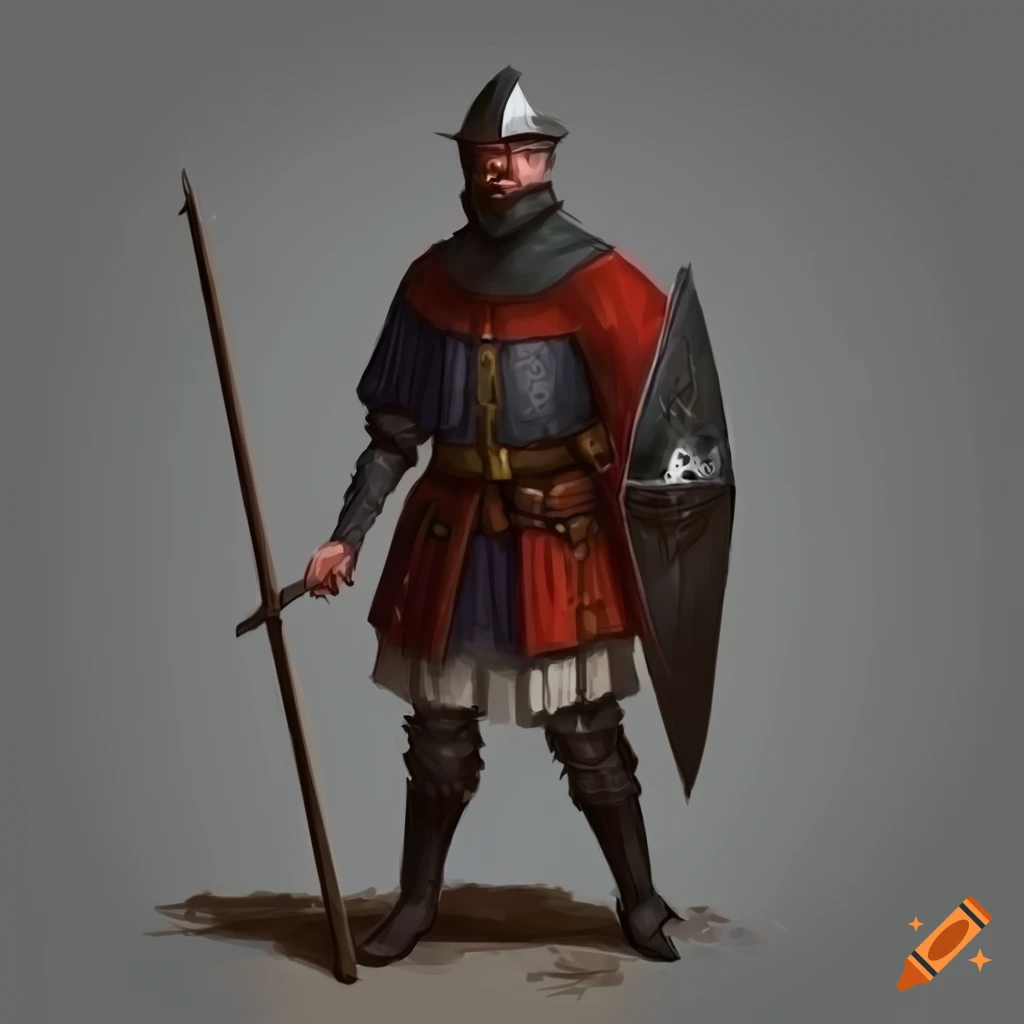 Medieval pikeman in a game concept art on Craiyon