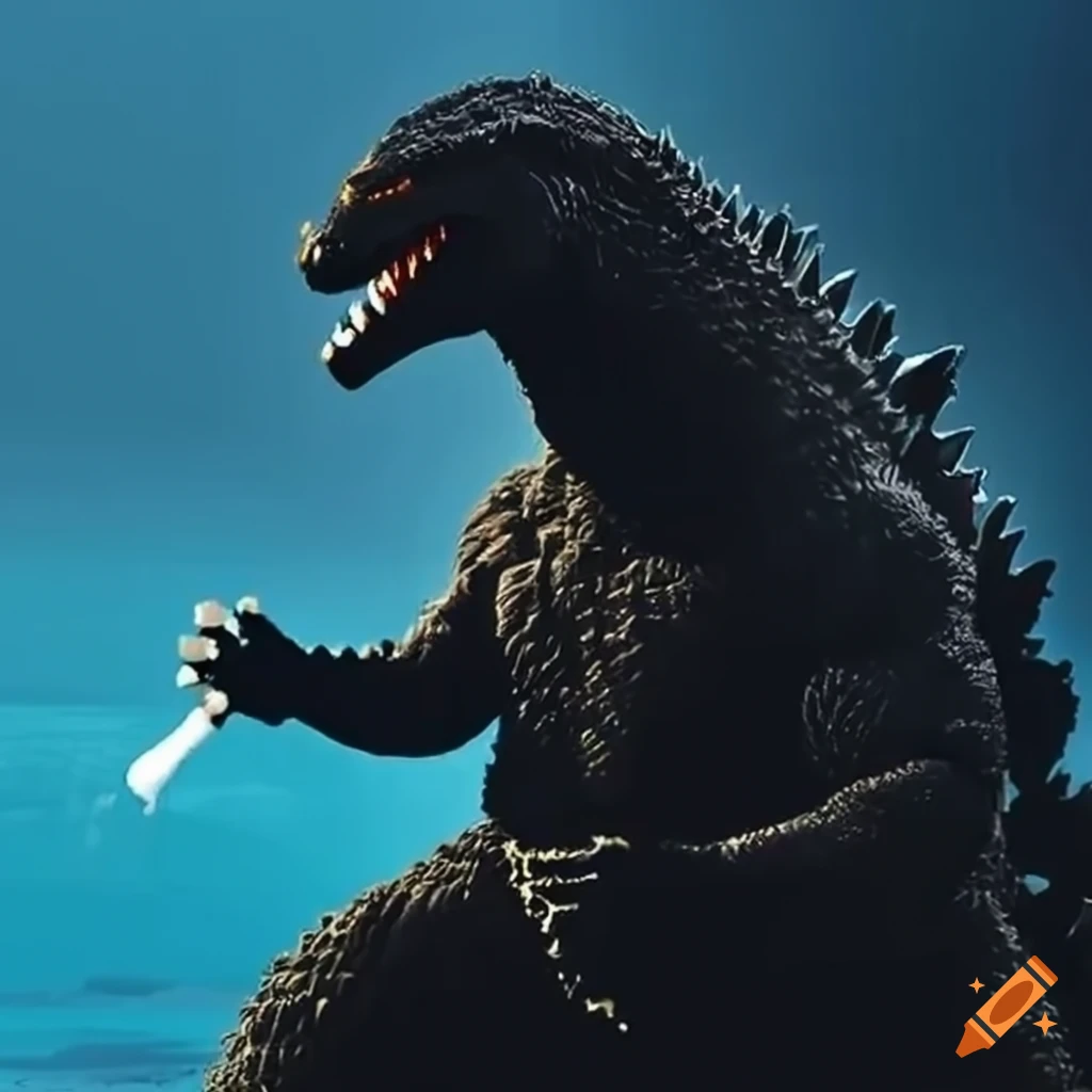 Godzilla smoking in the antarctic on Craiyon