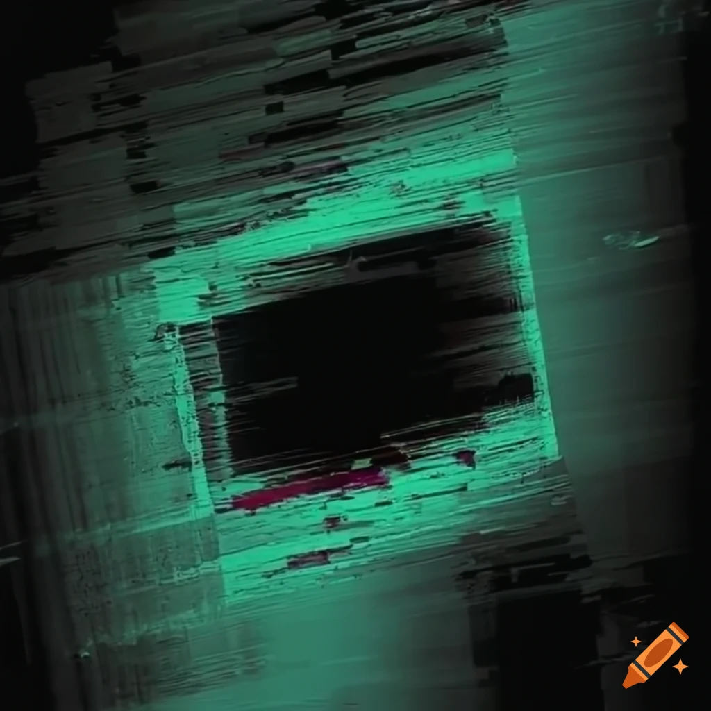 Glitching cracked screen with black fluids and computer code on black background on Craiyon