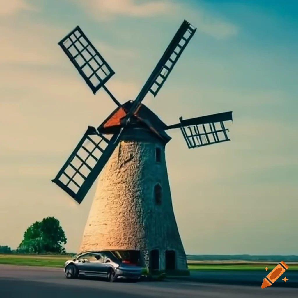 Windmill powering a car on Craiyon