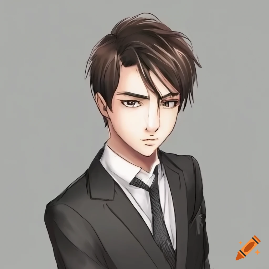 Handsome Japanese man in a suit in anime style on Craiyon