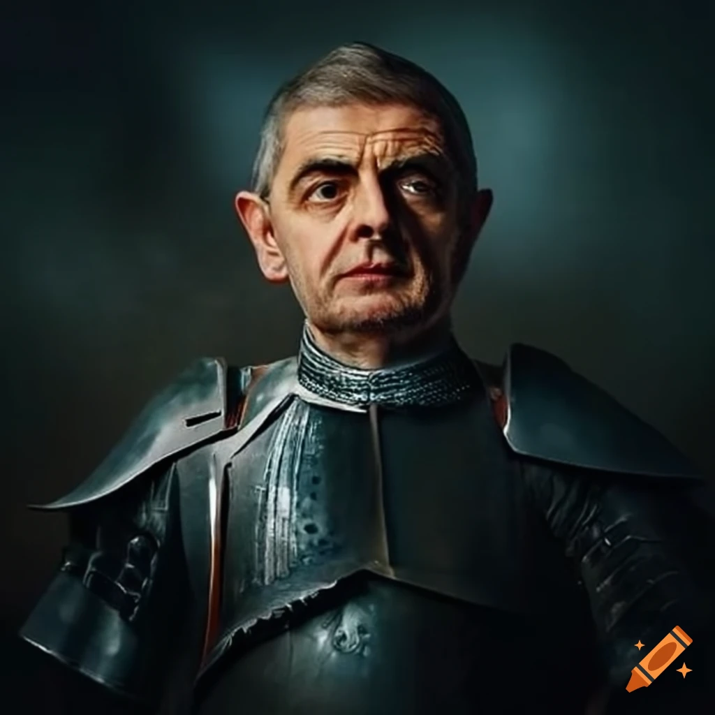 Rowan atkinson in knight armor costume on Craiyon