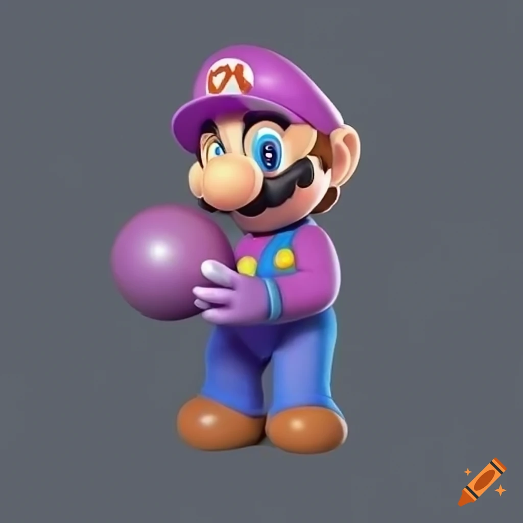 Lilac-colored mario bros character holding a ball on Craiyon