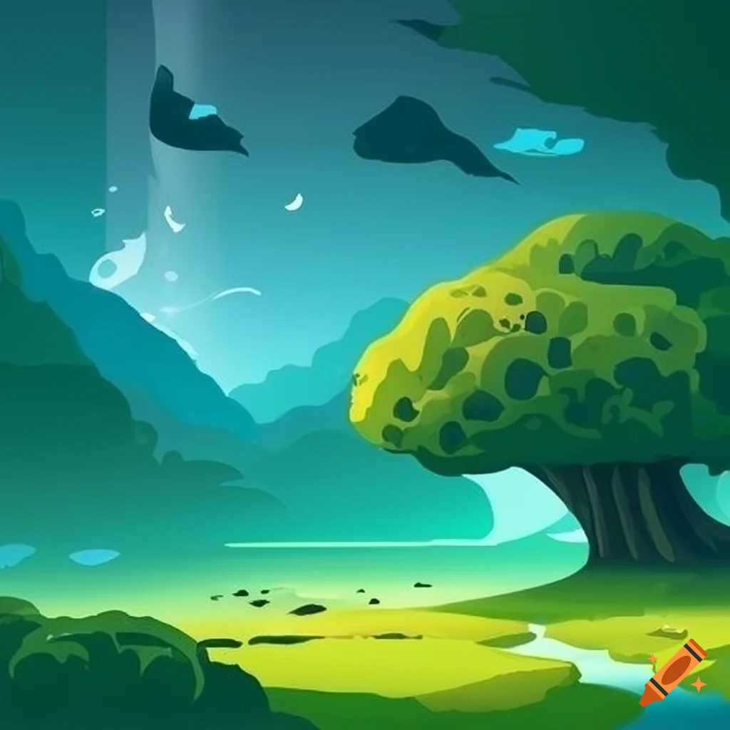 Beautiful fantasy flat nature environment on Craiyon