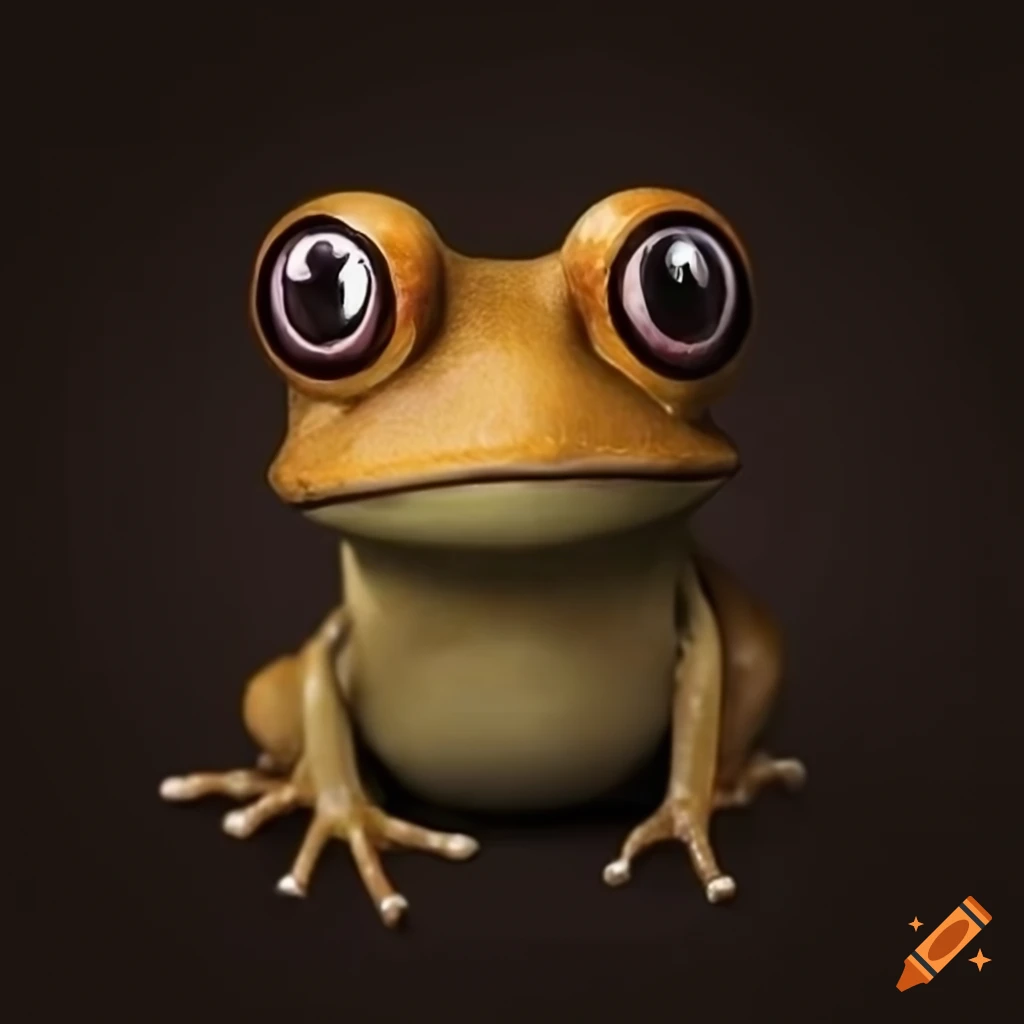 Frog with brown layered hair and big eyes on Craiyon