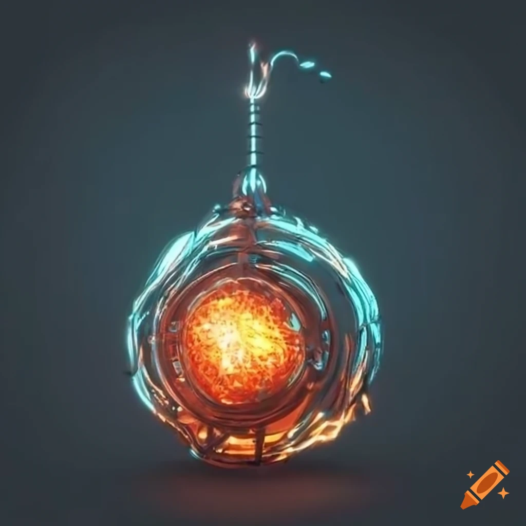 Sci-fi futuristic wire-frame lantern flail with spilling flames on Craiyon