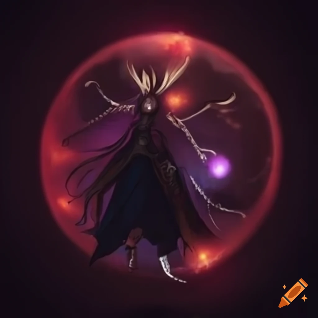 Eldritch monarch with a glowing cosmic orb in an otherworldly scene on ...