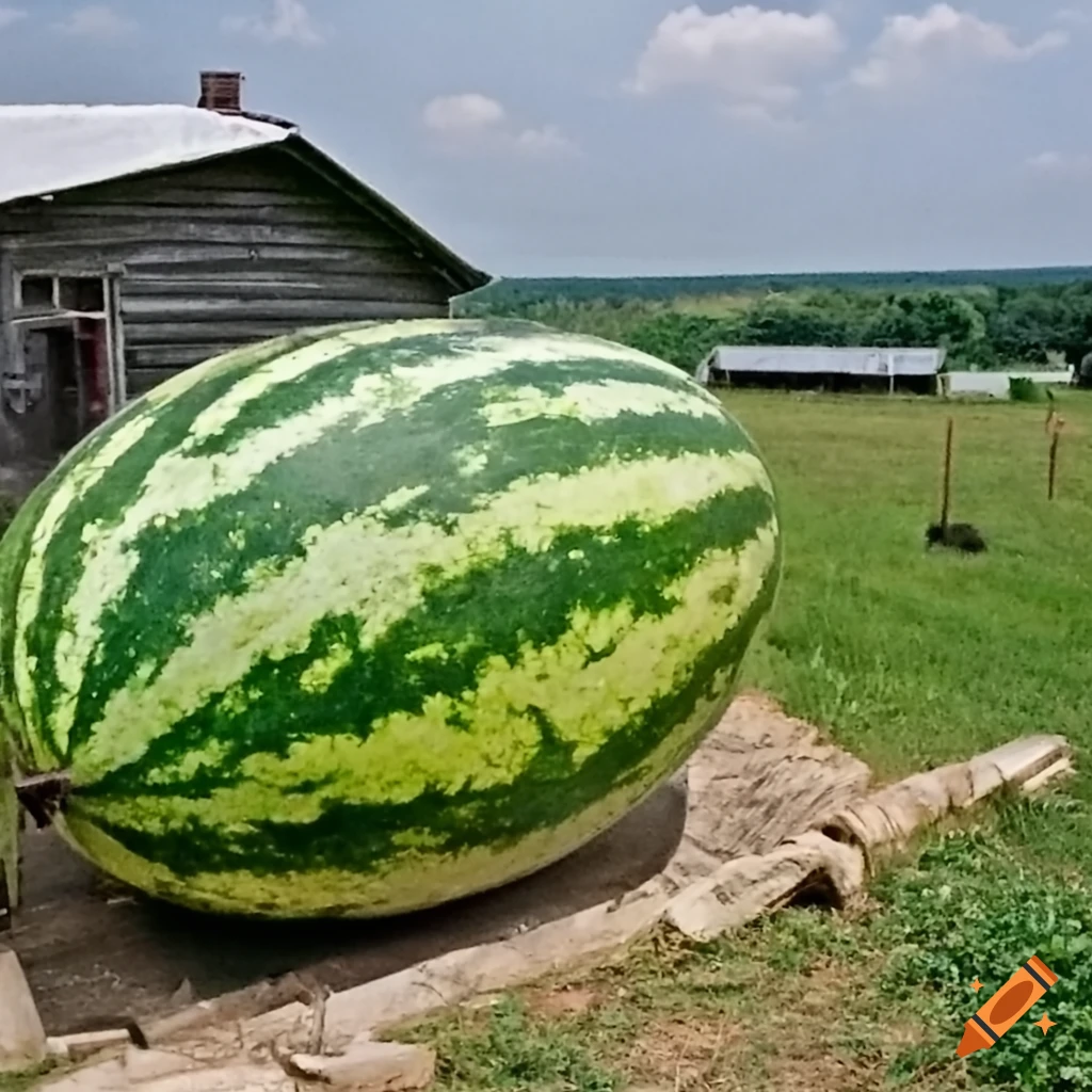 Huge watermelon beside a farm house in analog photography on Craiyon