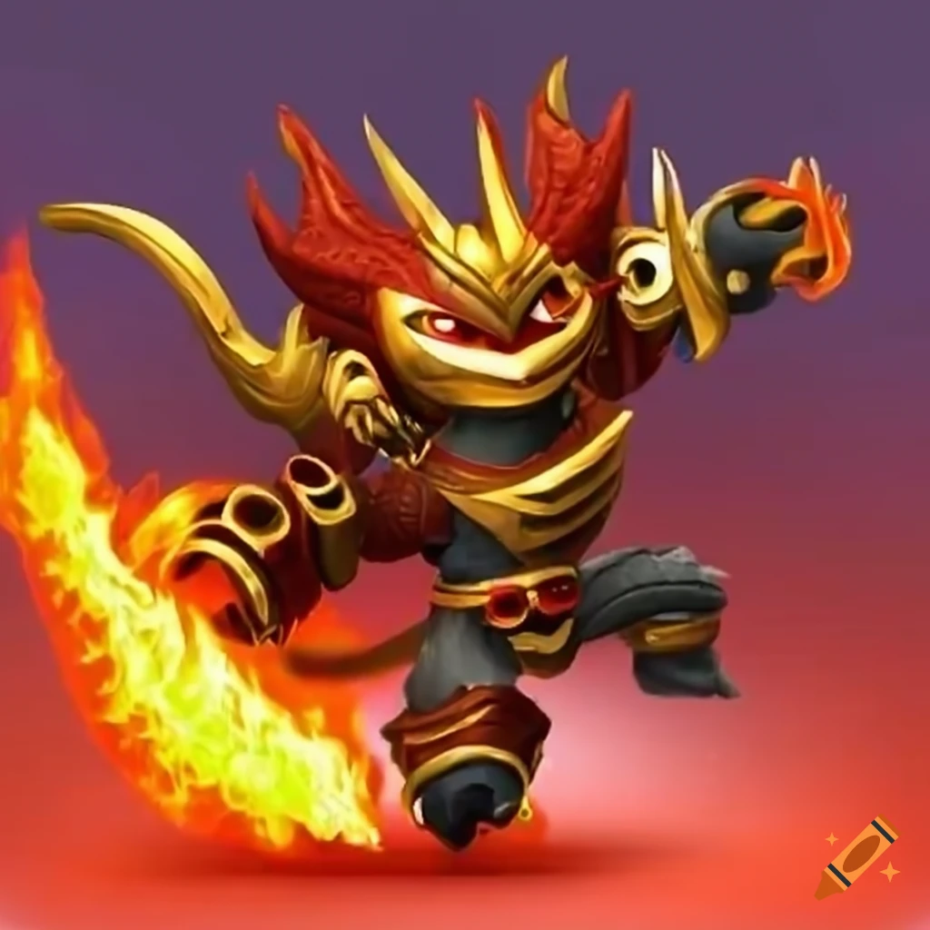 Humanoid fire dragon in red and gold ninjas uniform in skylanders style ...