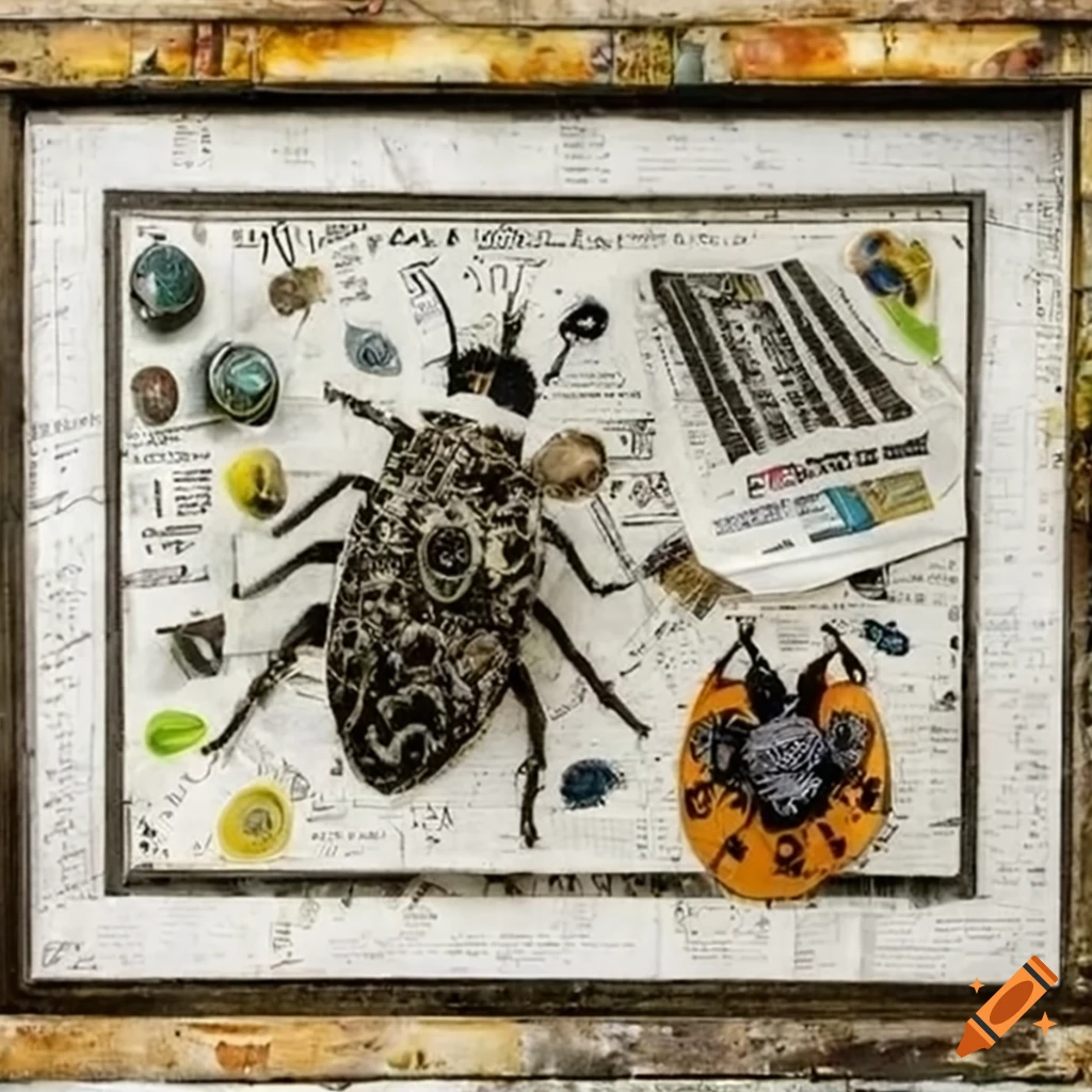 Surreal collage art of intricately placed newspaper bug clippings on ...