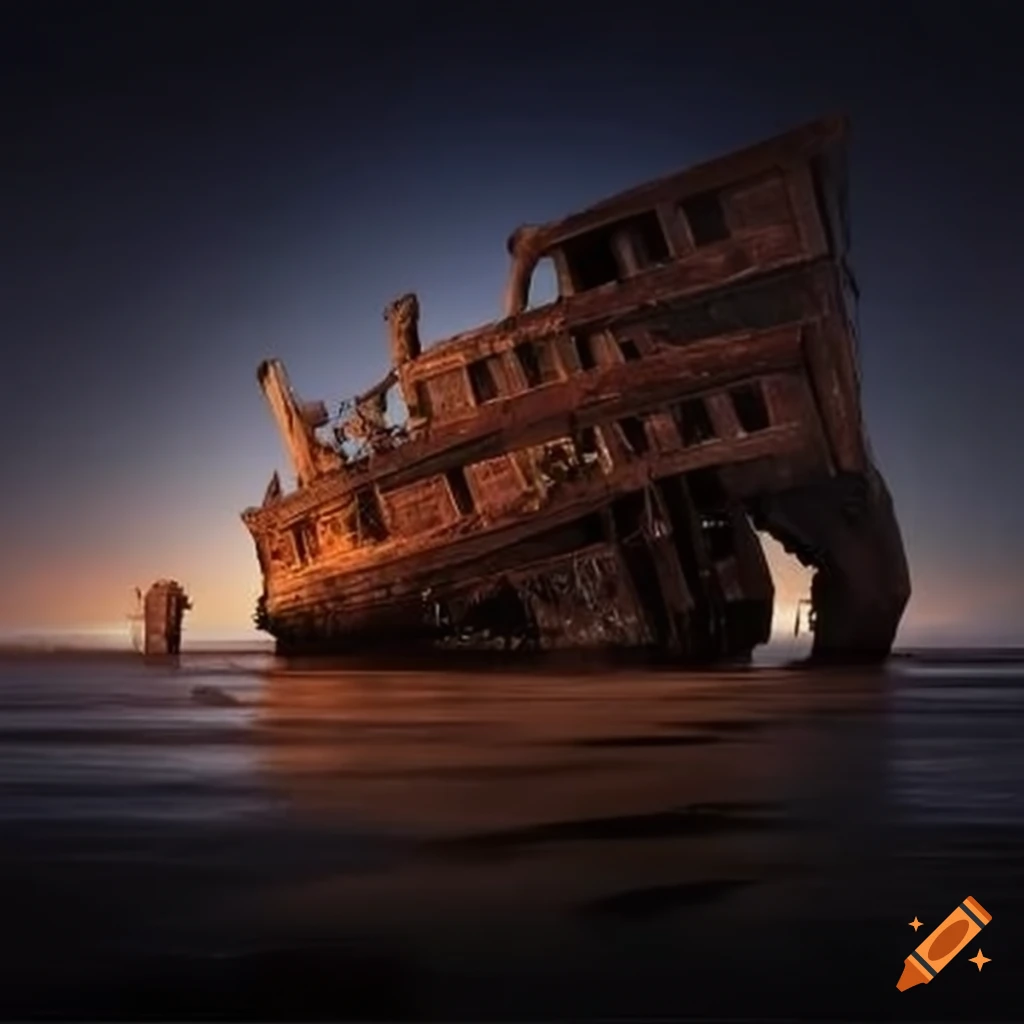 Repurposed broken ship wreck used as a house on Craiyon