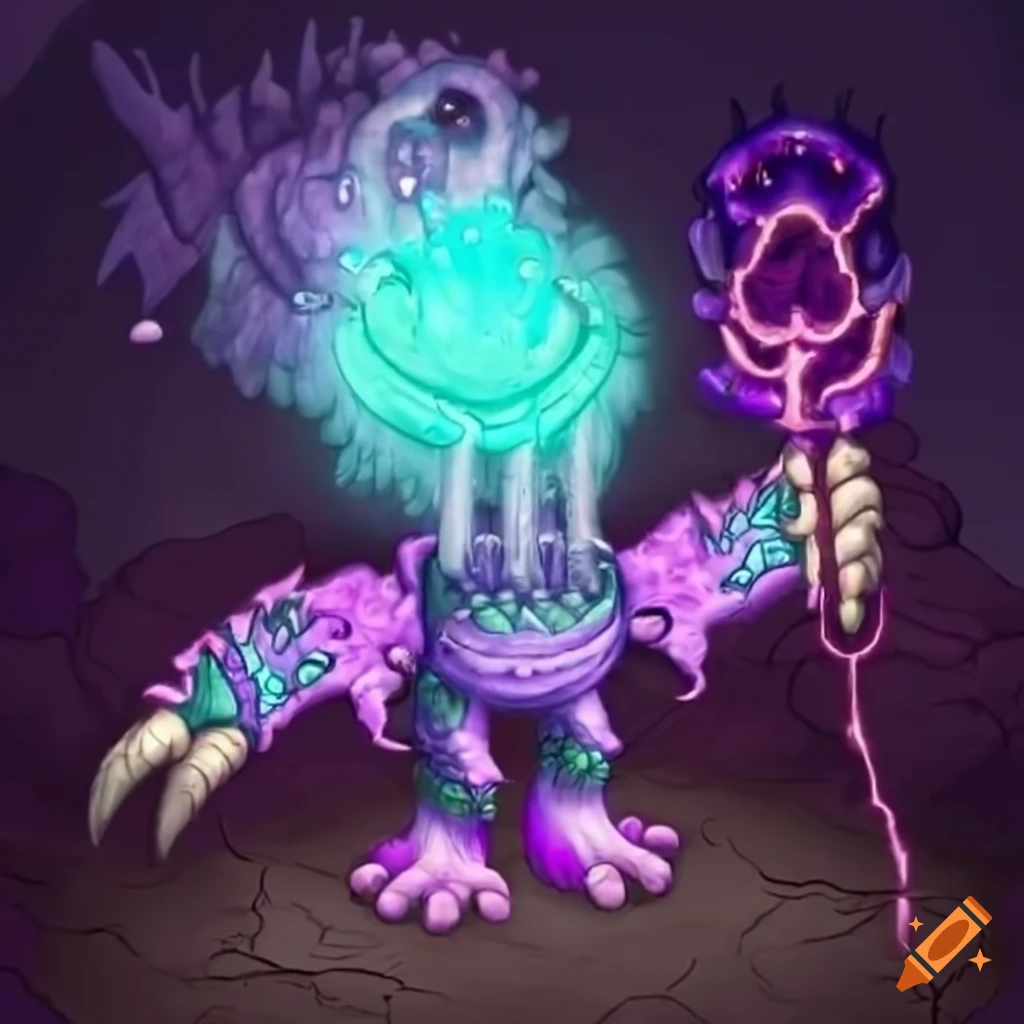 Ethereal Workshop monster with mech, crystal, and poison elements on Craiyon