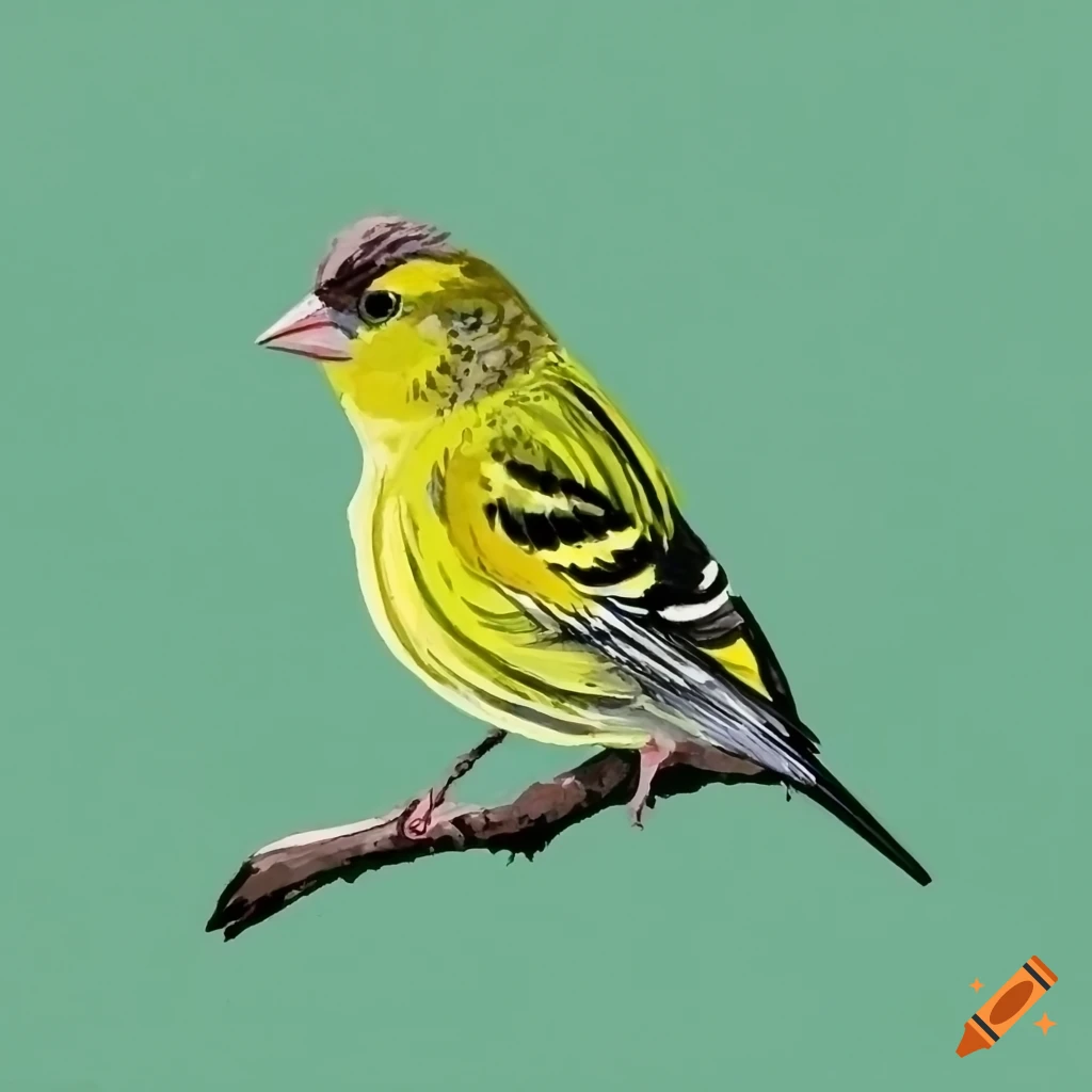 Siskin bird in a canvas painting on Craiyon