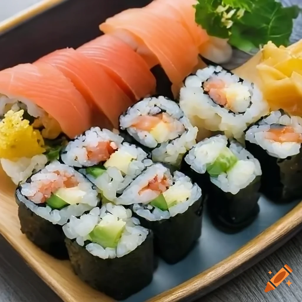 Sushi dish in high contrast photography on Craiyon