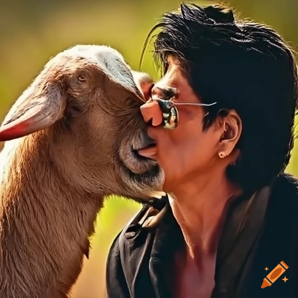 Shahrukhkhan kissing goat on Craiyon