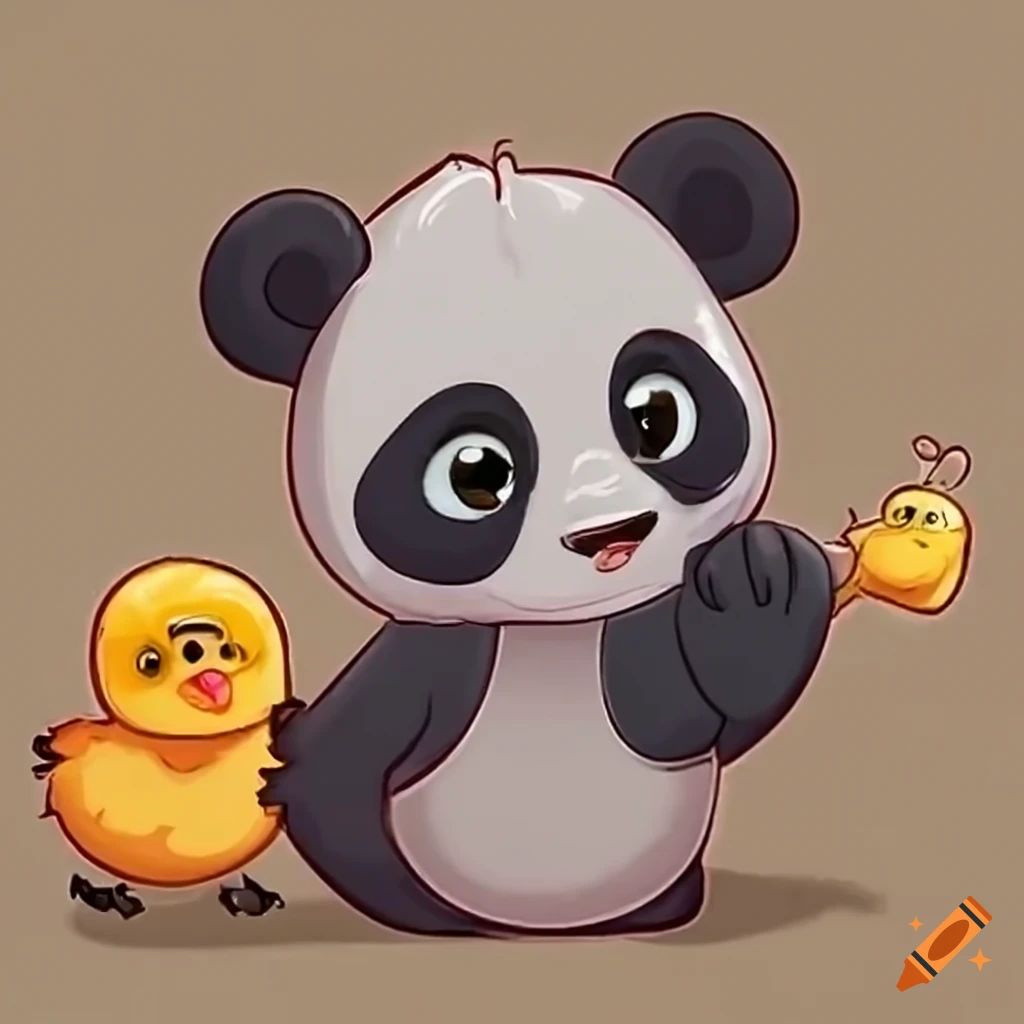 Baby panda and chick sharing a playful moment on Craiyon