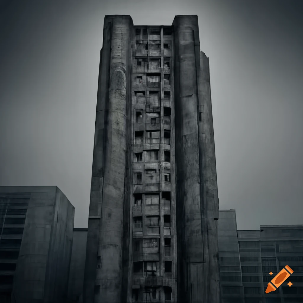 Brutalist concrete megastructure resembling a hospital in an abandoned ...