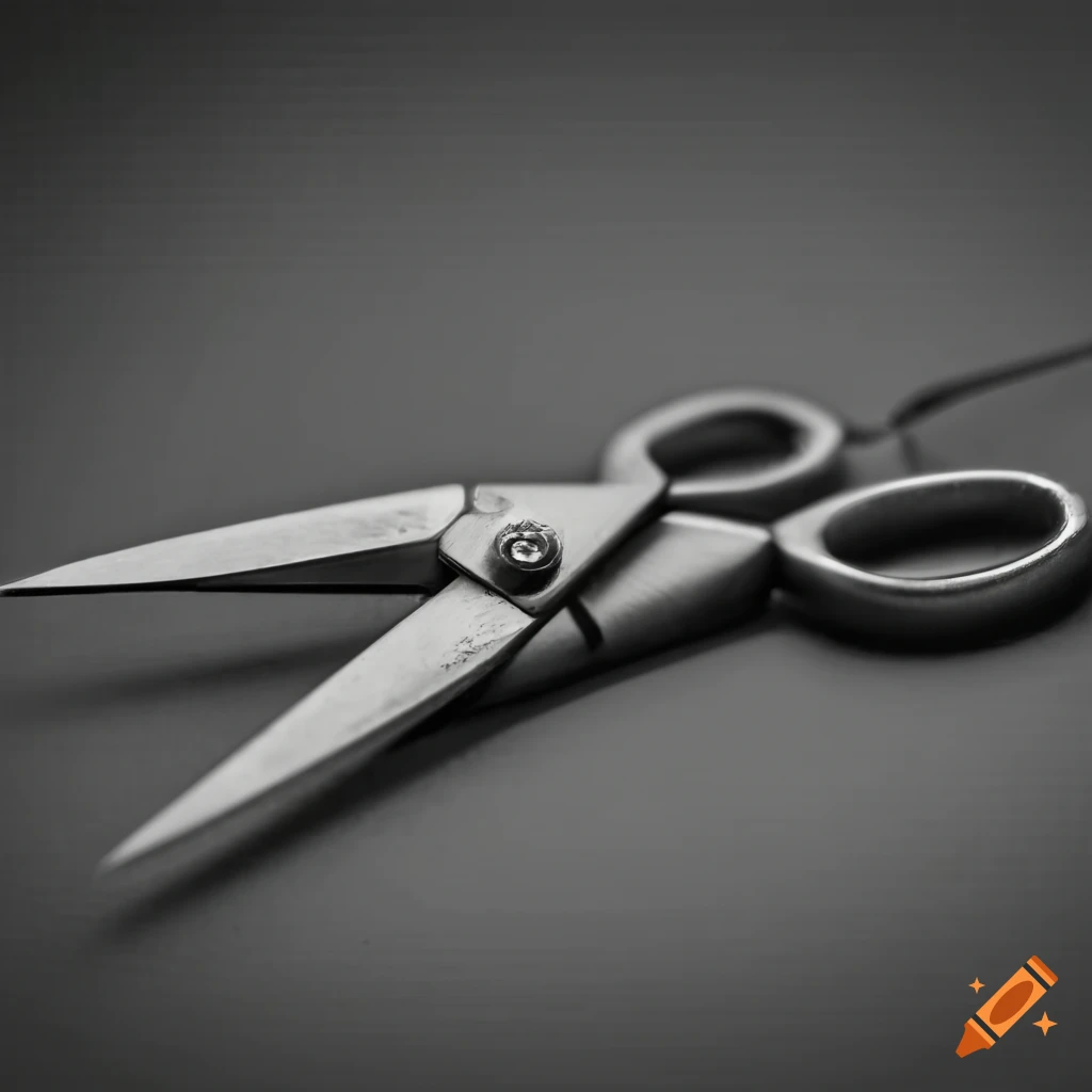 Macro grayscale photo of metal scissors on Craiyon