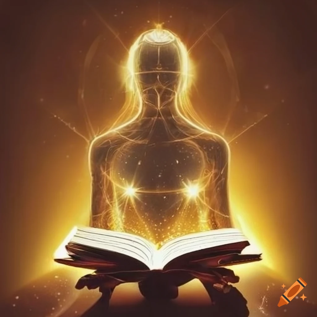 Golden cosmic being holding a book on Craiyon