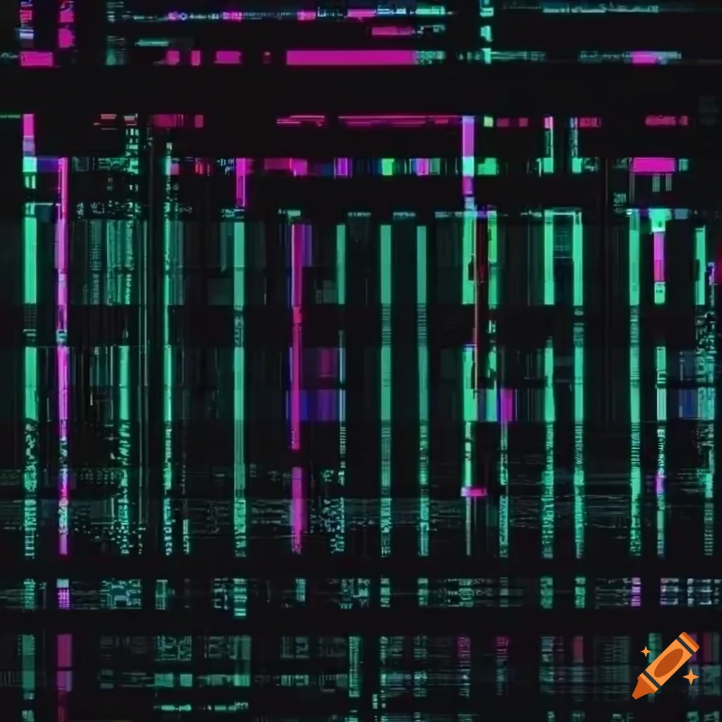 Glitch computer screen code on black background on Craiyon